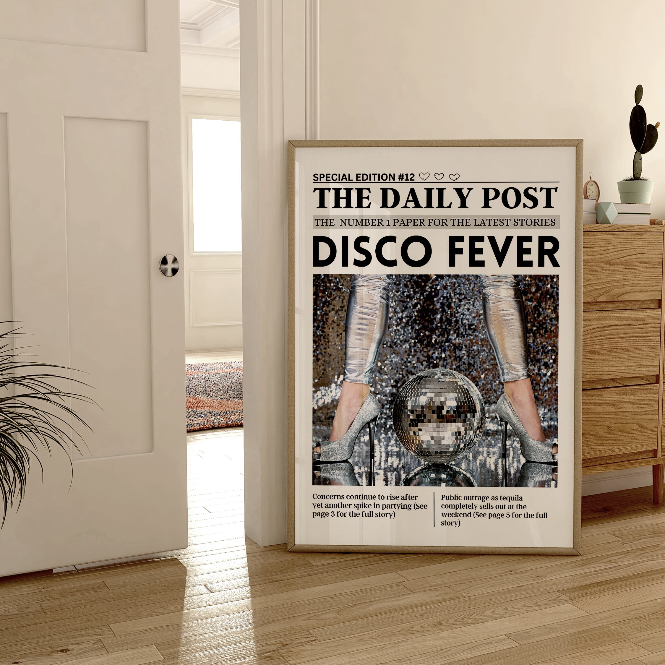 Disco Fever Poster/ Disco Poster/ Disco Wall Art/ Newspaper Wall Art ...