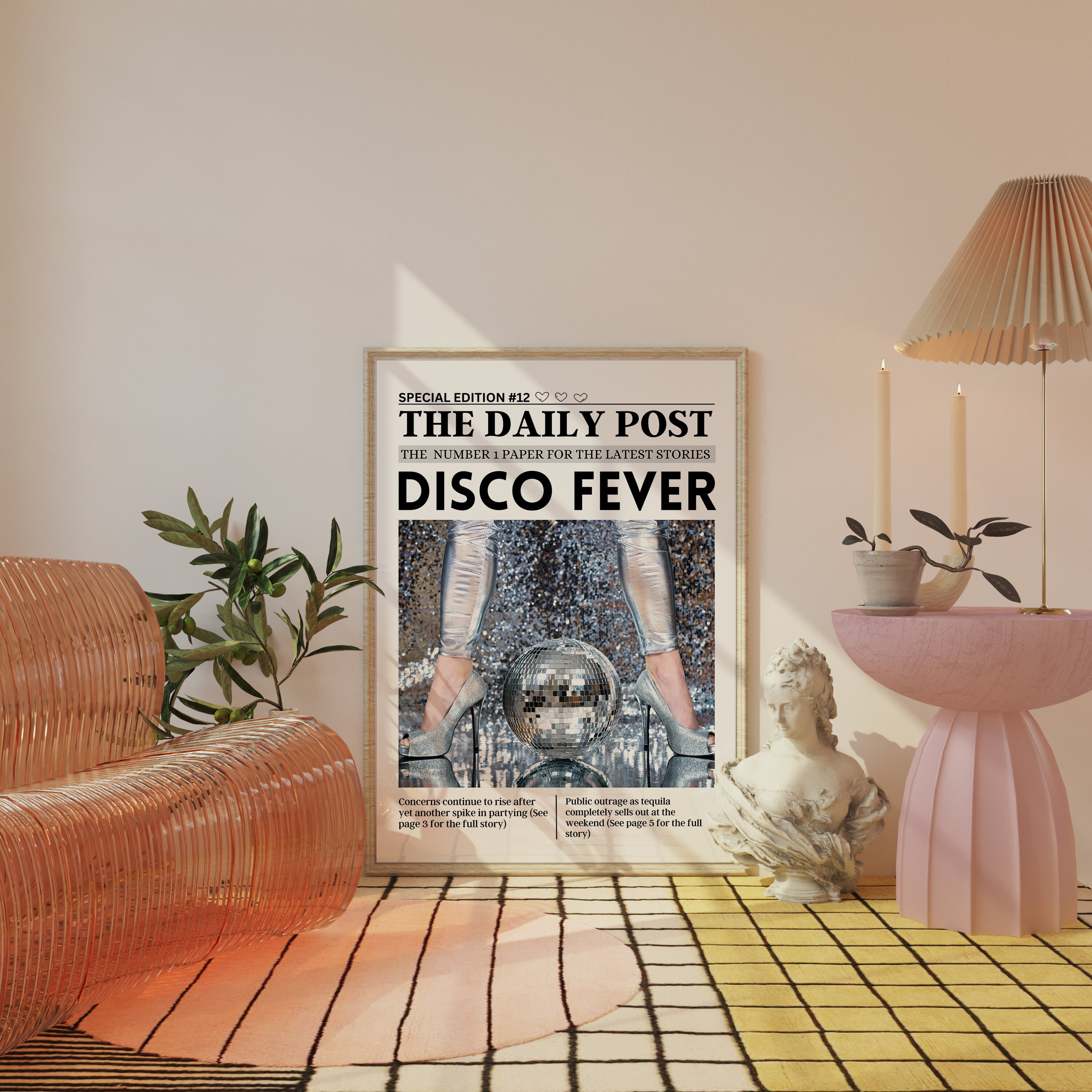 Disco Fever Poster/ Disco Poster/ Disco Wall Art/ Newspaper Wall Art ...