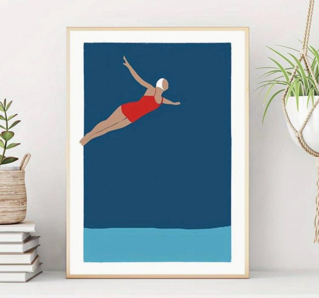 Diving Lady in Red Costume Print for Framing 30cm X 21cm - Etsy