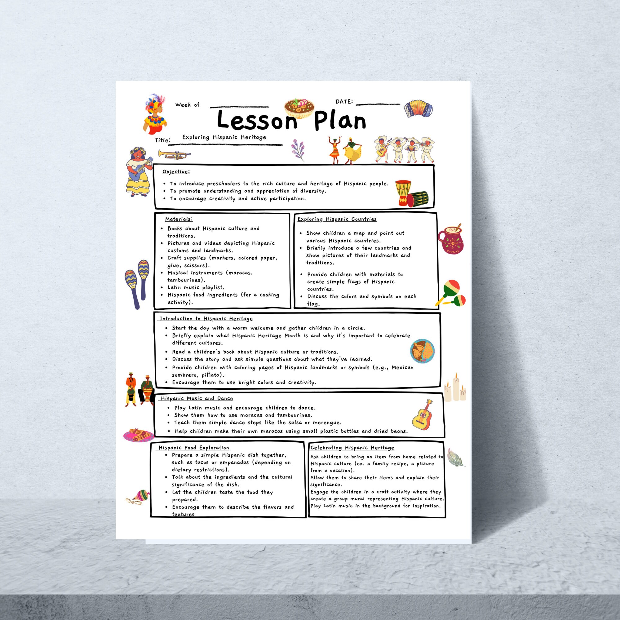 Hispanic Heritage Month Preschool Lesson Plan: Explore Learn - Etsy