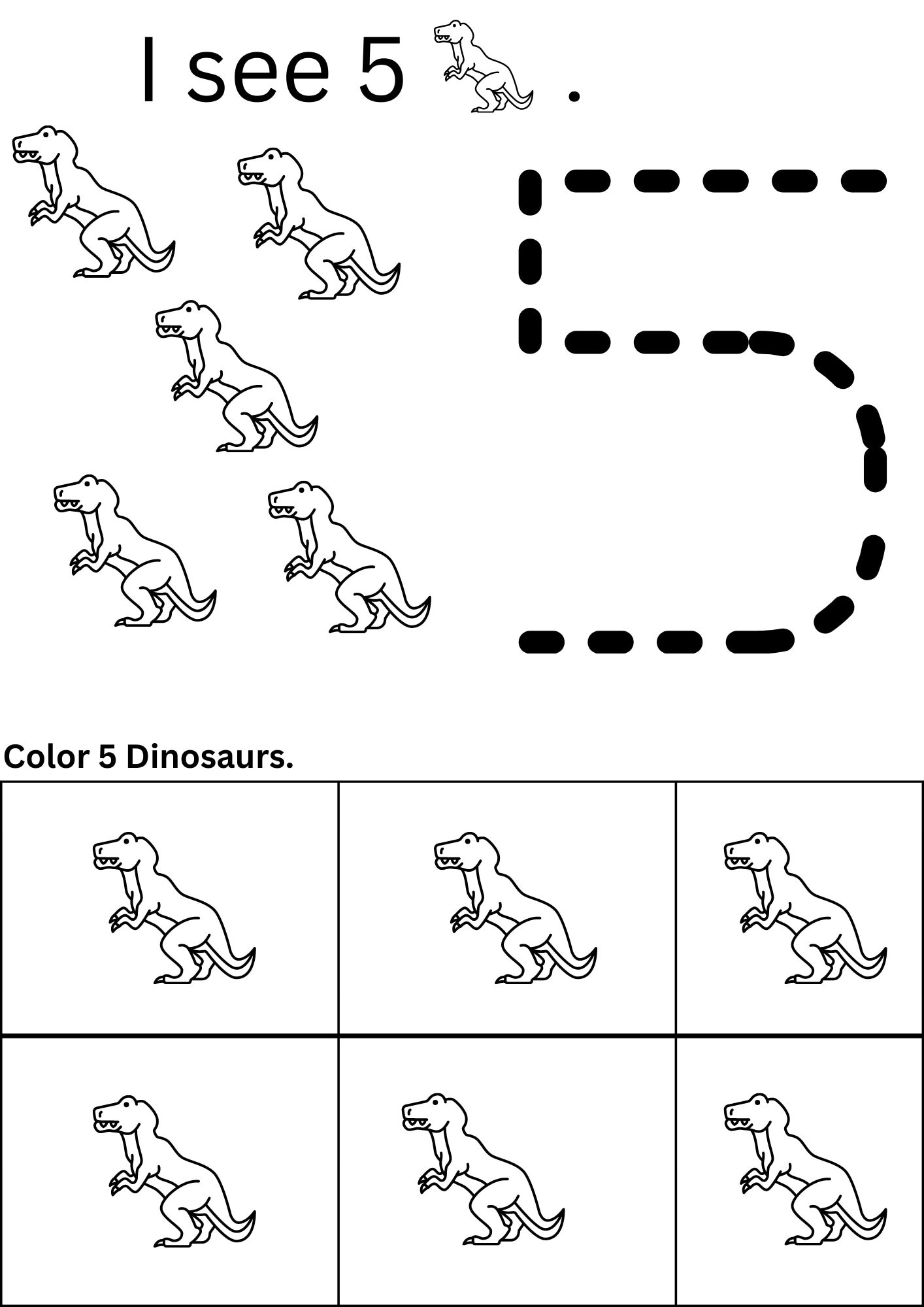 Dinosaurs Number Tracing and Color Practice Printable/preschool/daycare ...