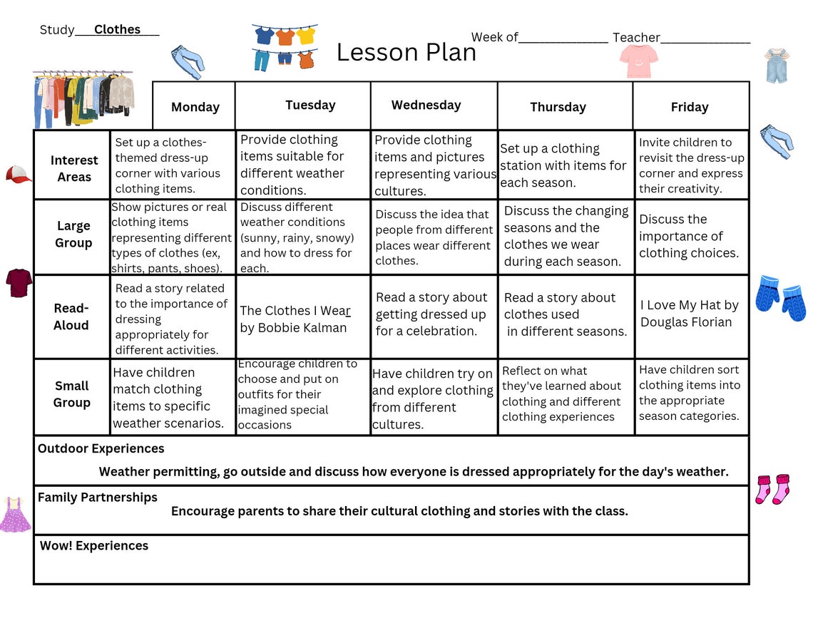 Clothes Study Lesson Plan - Etsy