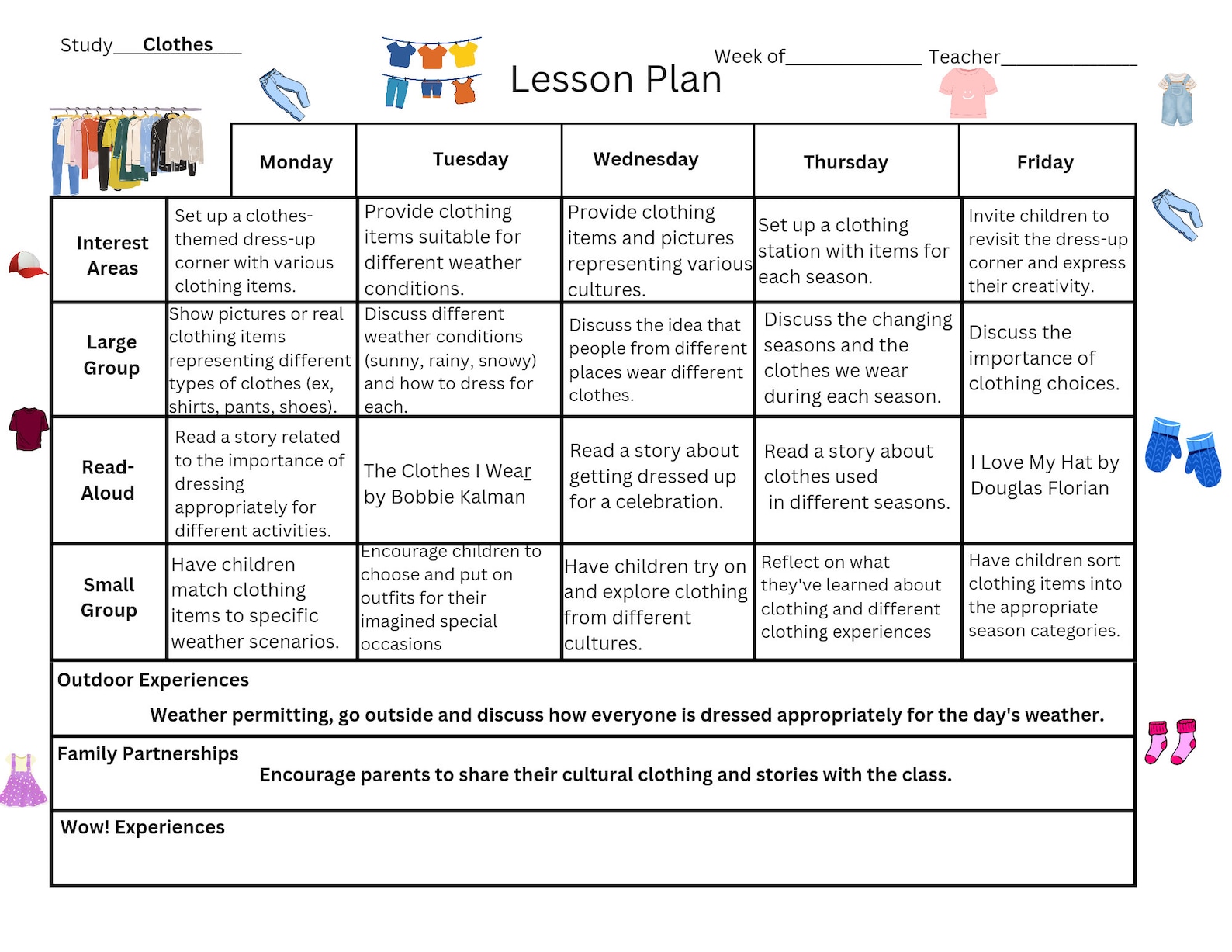 Clothes Study Lesson Plan - Etsy