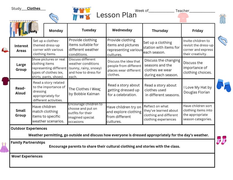 Clothes Study Lesson Plan - Etsy