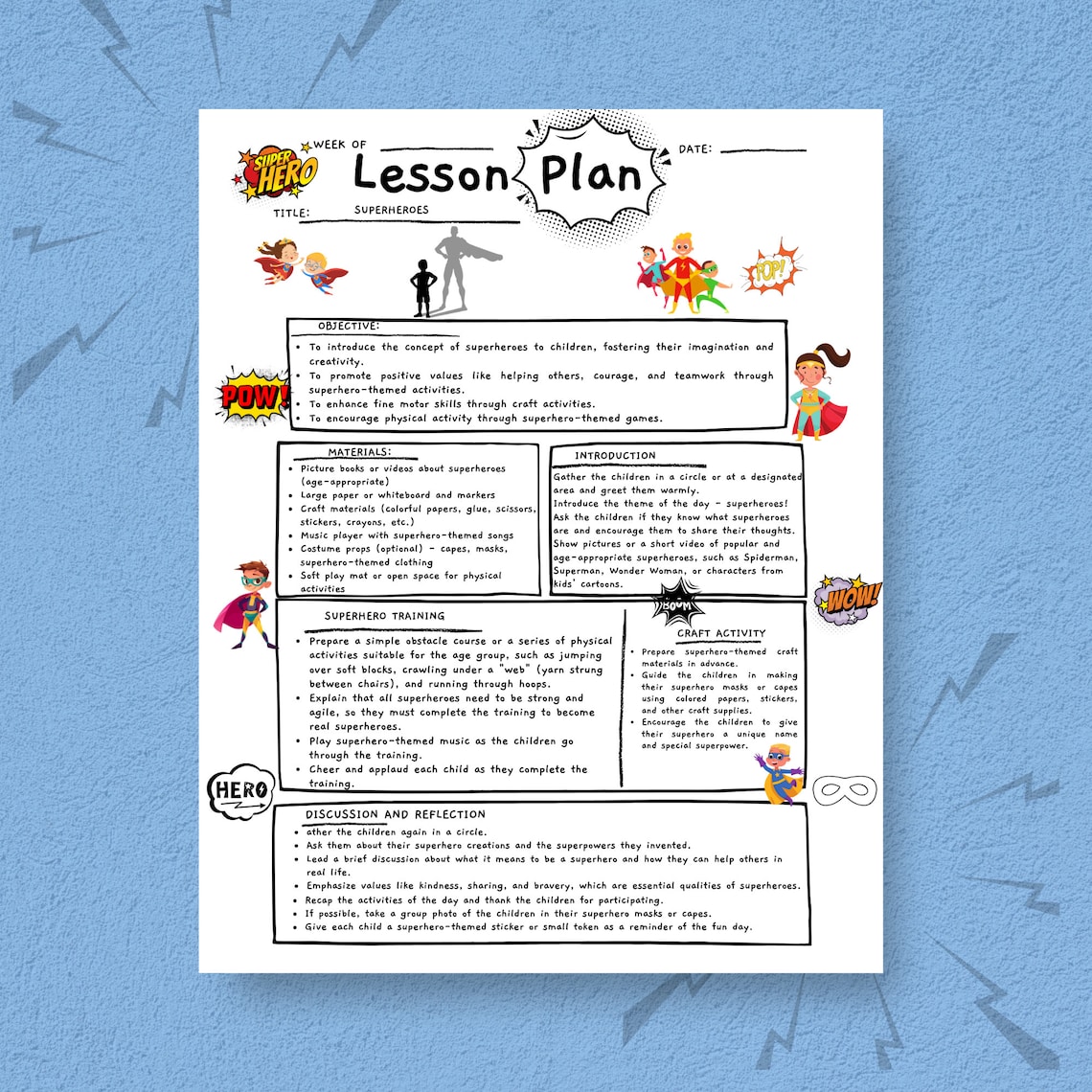 Superheroes Themed Lesson Plan for Preschoolers - Etsy