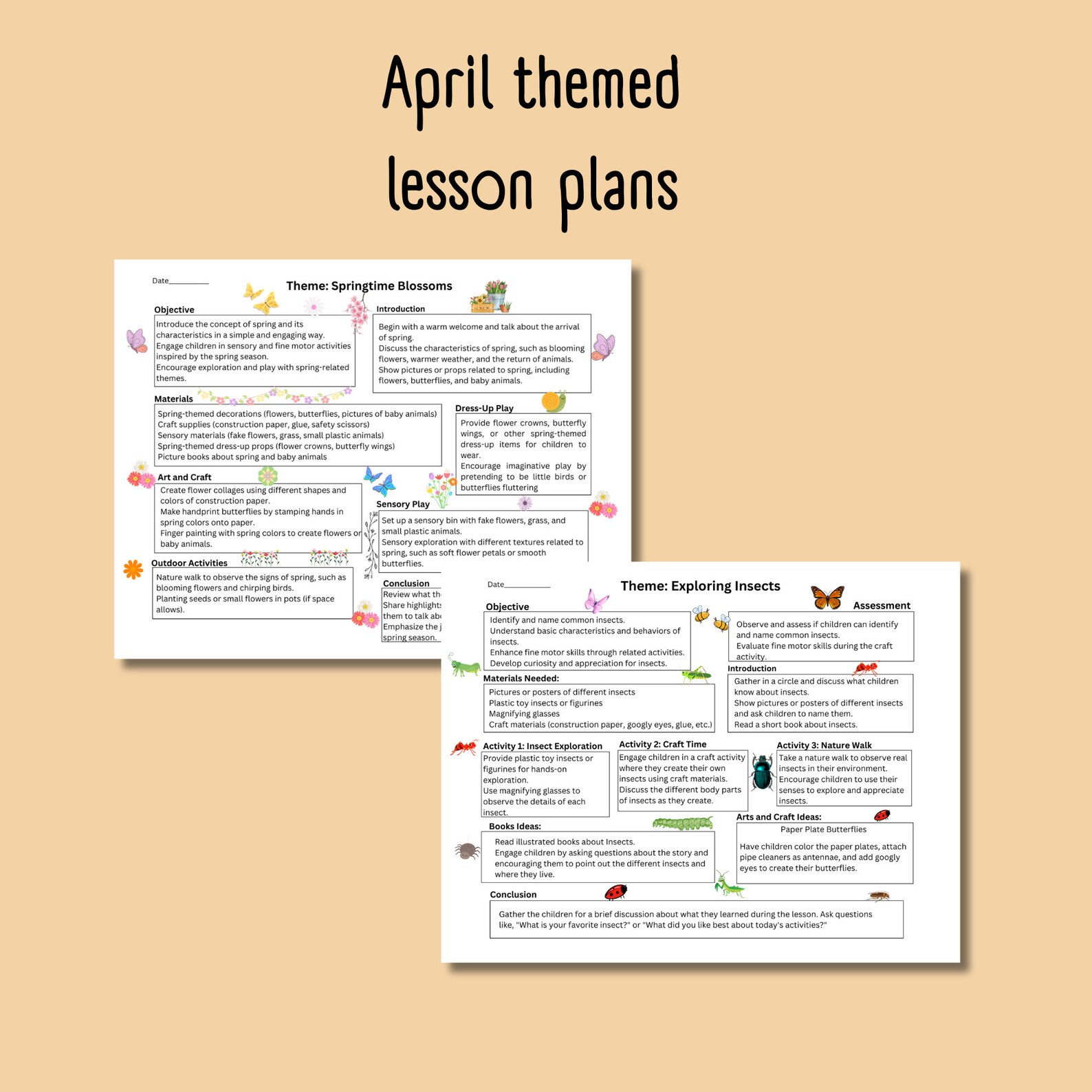 April Themed Lesson Plans Spring, Insects,earth Day and Gardening Age 2 ...