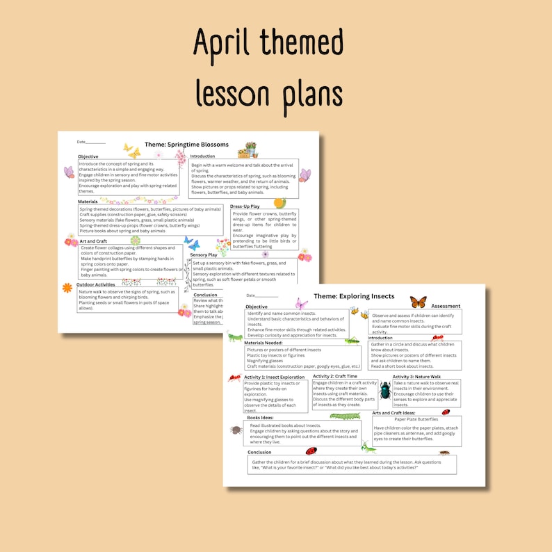 April Themed Lesson Plans Spring, Insects,earth Day and Gardening Age 2 ...