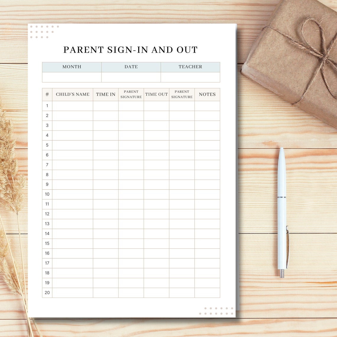 Sign in Sheet | Daycare Sign in Sheet | Sign in and Out Form | Daycare ...