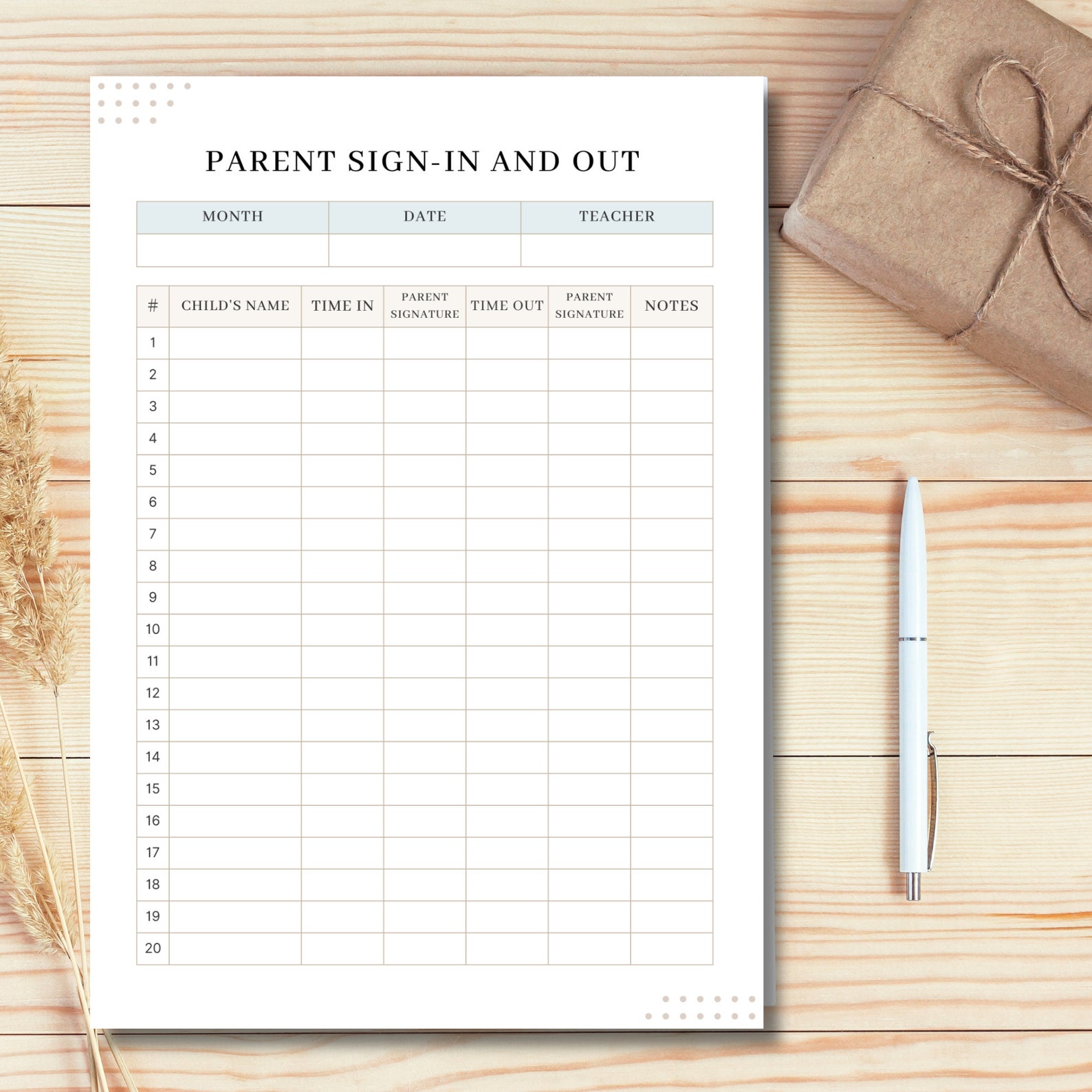 Sign in Sheet | Daycare Sign in Sheet | Sign in and Out Form | Daycare ...