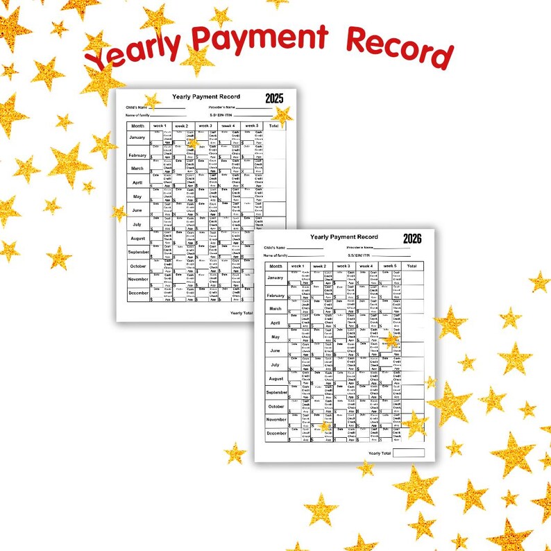 Childcare Yearly Payment Record 2025 and 2026 - Etsy