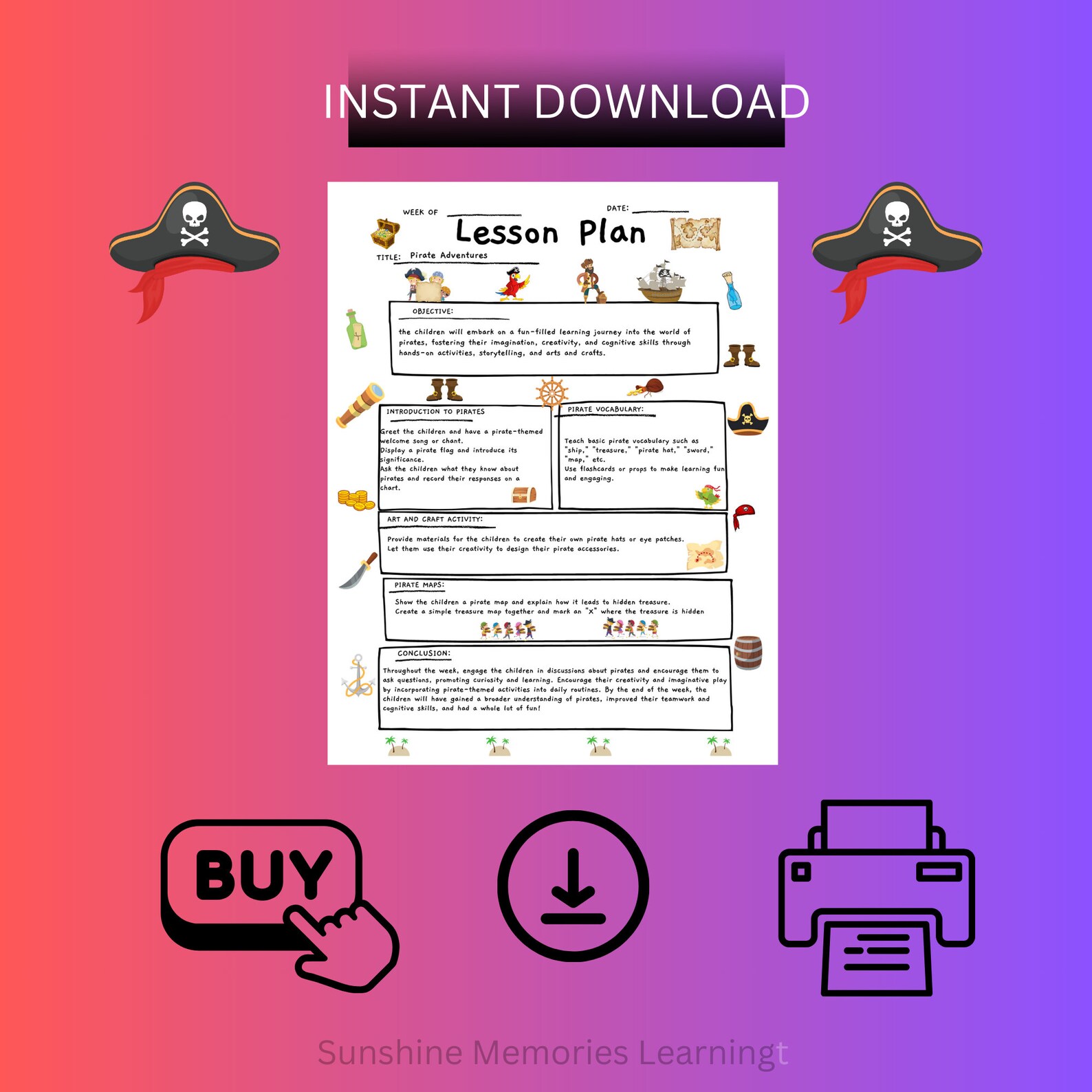 Pirate Lesson Plan for Kids - Etsy
