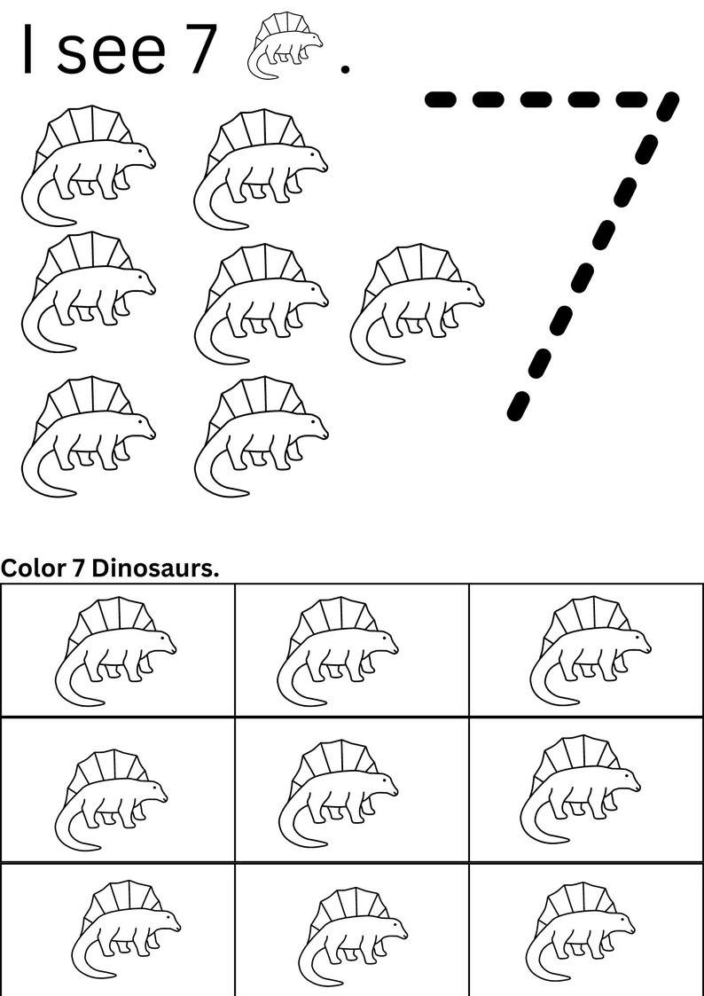 Dinosaurs Number Tracing and Color Practice Printable/preschool/daycare ...