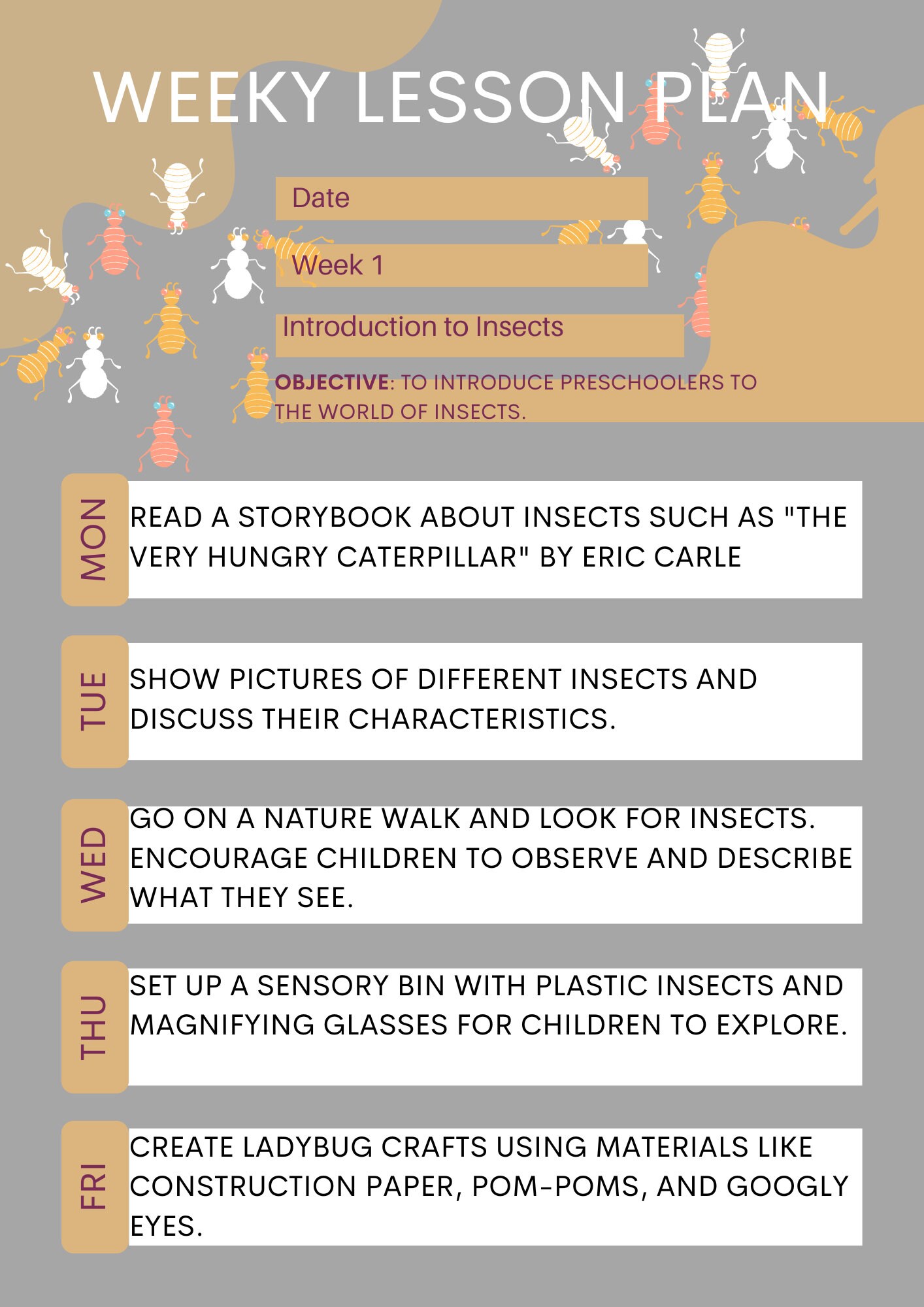 4 Insects Lesson Plans for Preschool and Insect Activities, Daycare ...