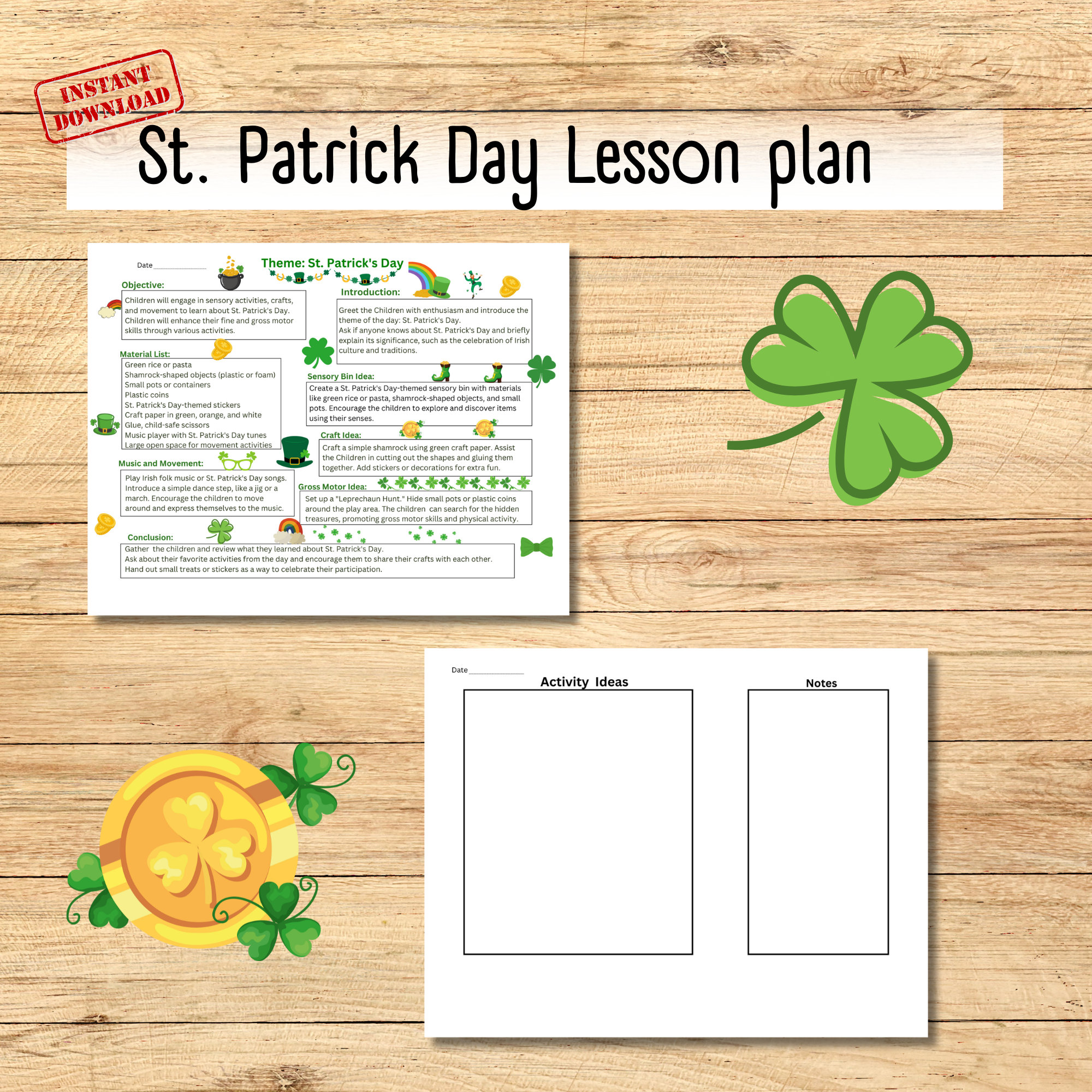ONE March Lesson Plan and One Activity for Preschool Theme St. Patrick ...
