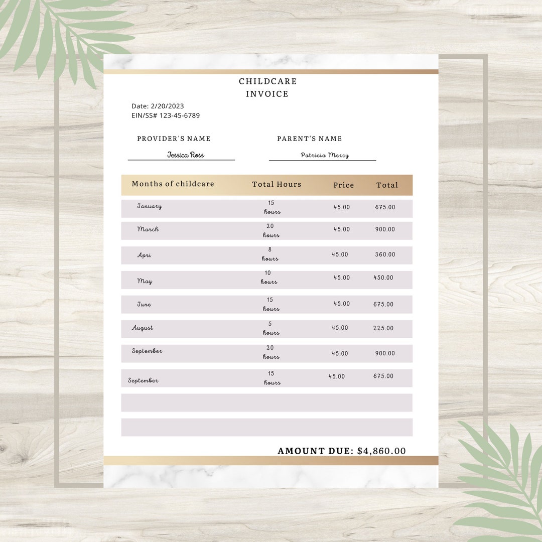 Daycare Tax Statement / End of Year / Tuition Report / for Parents ...