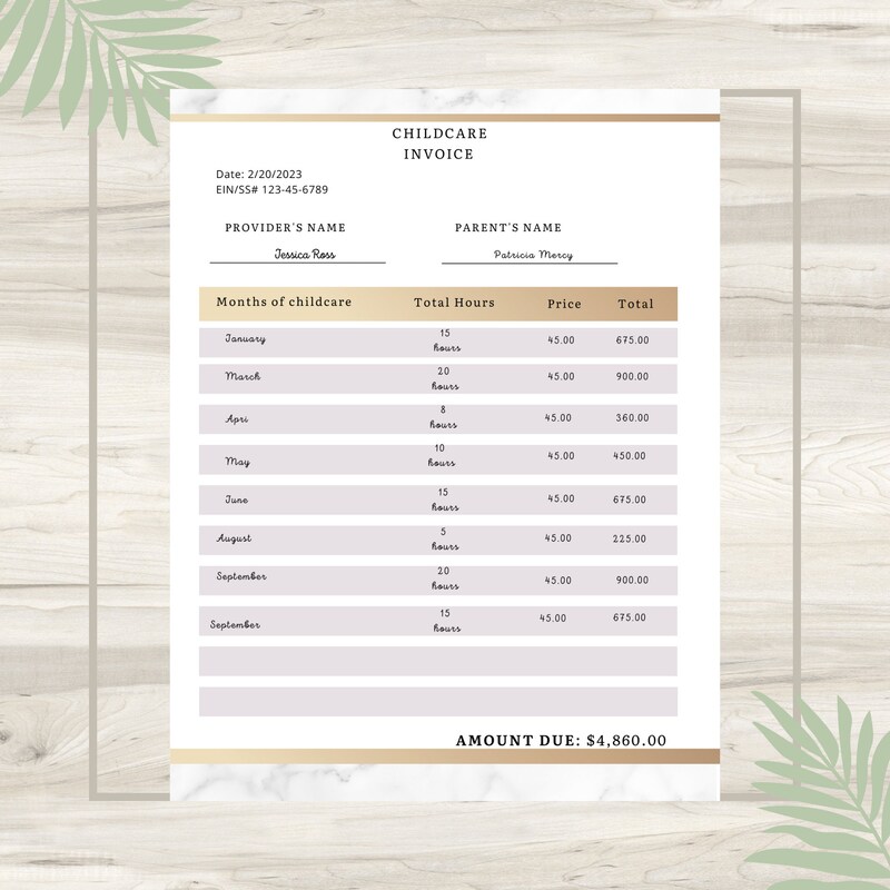 Daycare Tax Receipt - Etsy