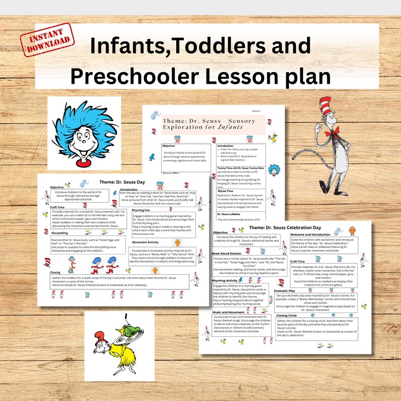 Dr Seuss Bundle Lesson Plan for Infants, Toddlers and Preschoolers - Etsy