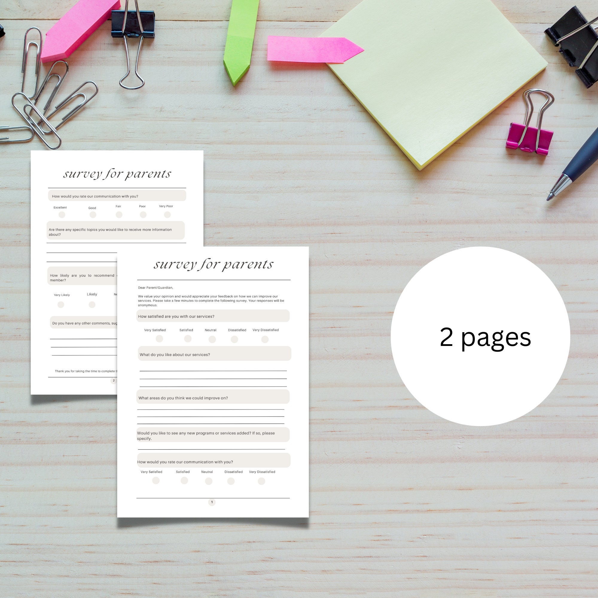 2 Pages | Parent Survey | Used to Make Improvements | Feedback and ...