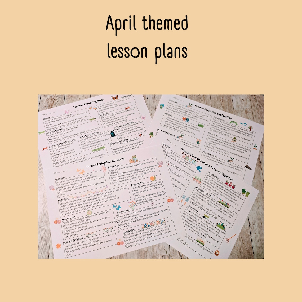 April Themed Lesson Plans Spring, Insects,earth Day and Gardening Age 2 ...
