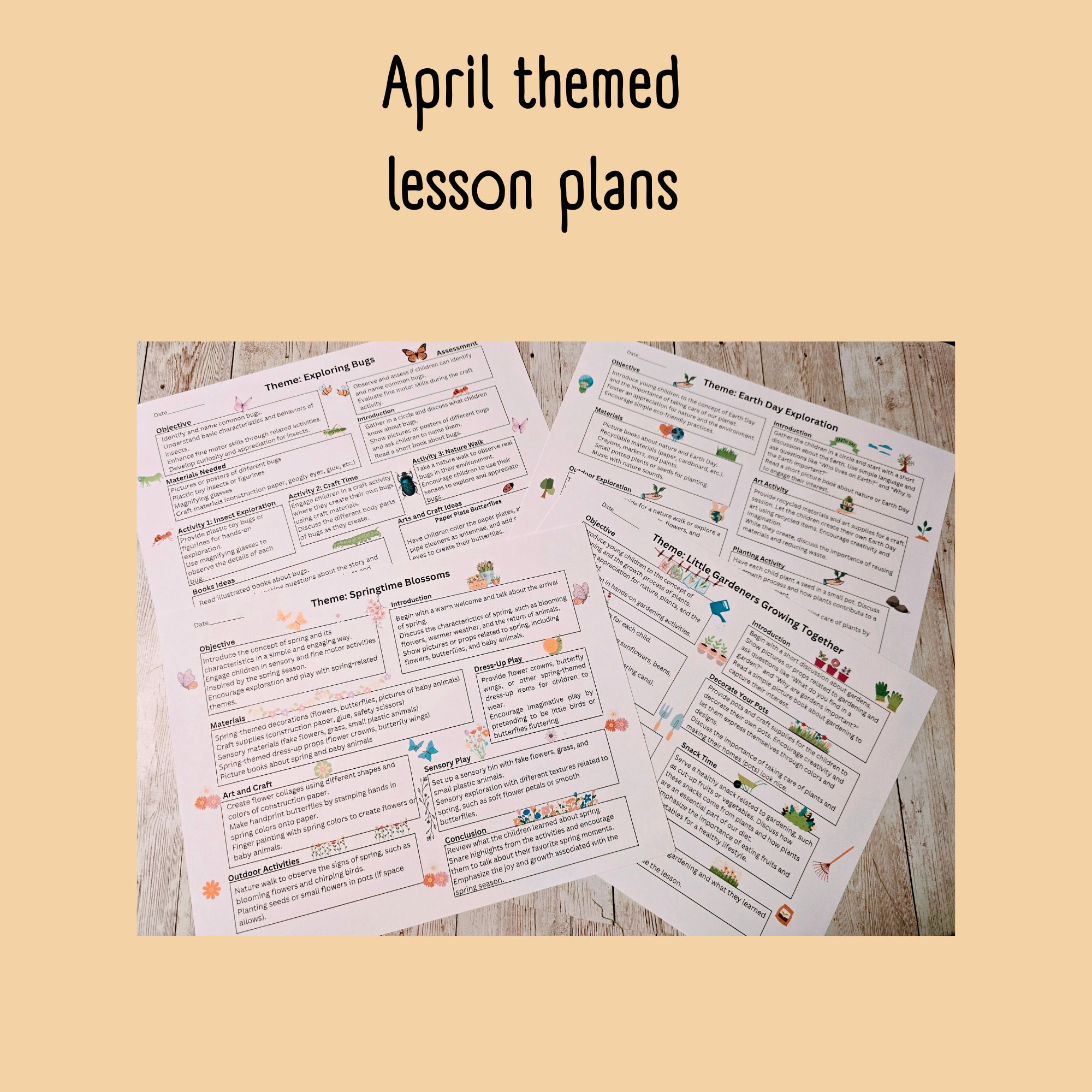 April Themed Lesson Plans Spring, Insects,earth Day and Gardening Age 2 ...