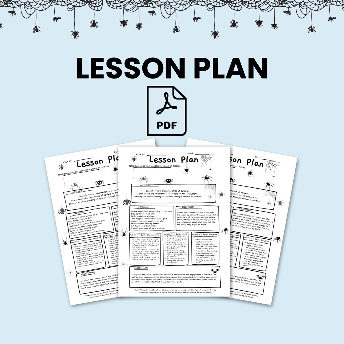Lesson Plan Spider Exploration for Children - Etsy