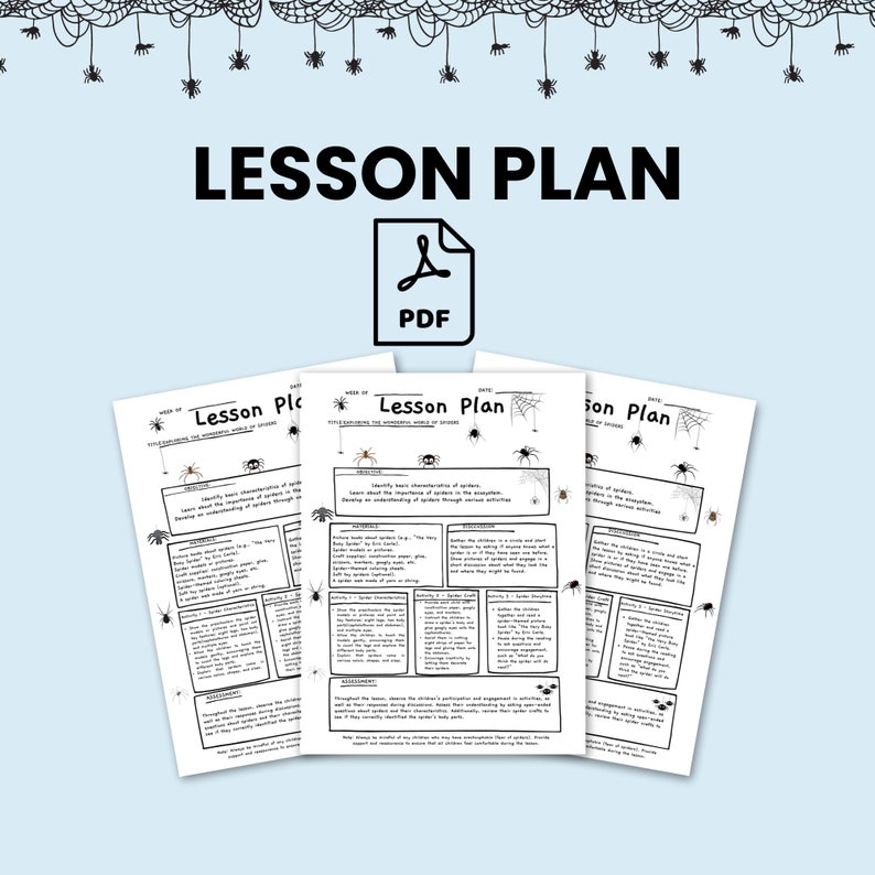 Lesson Plan Spider Exploration for Children - Etsy