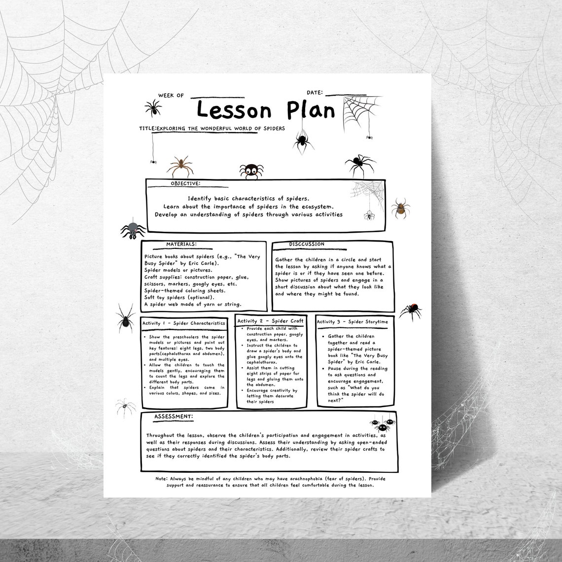 Lesson Plan Spider Exploration for Children - Etsy