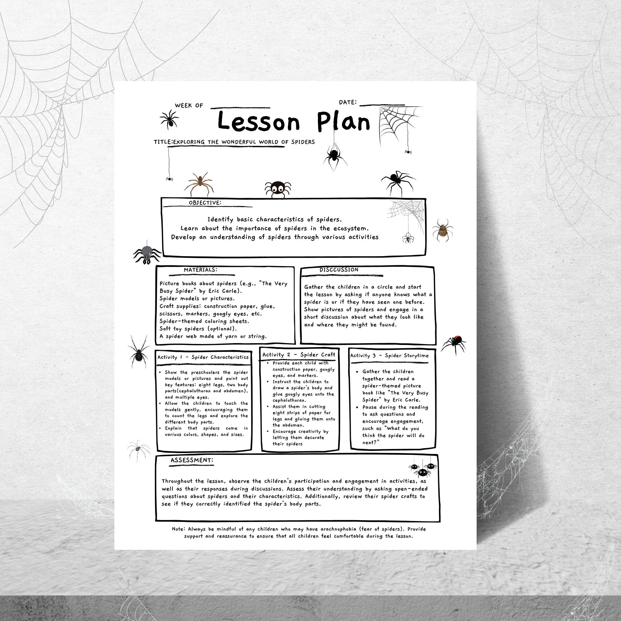 Lesson Plan Spider Exploration for Children - Etsy