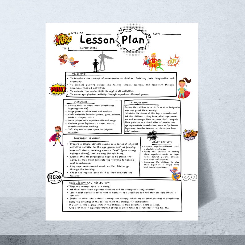Superheroes Themed Lesson Plan for Preschoolers - Etsy