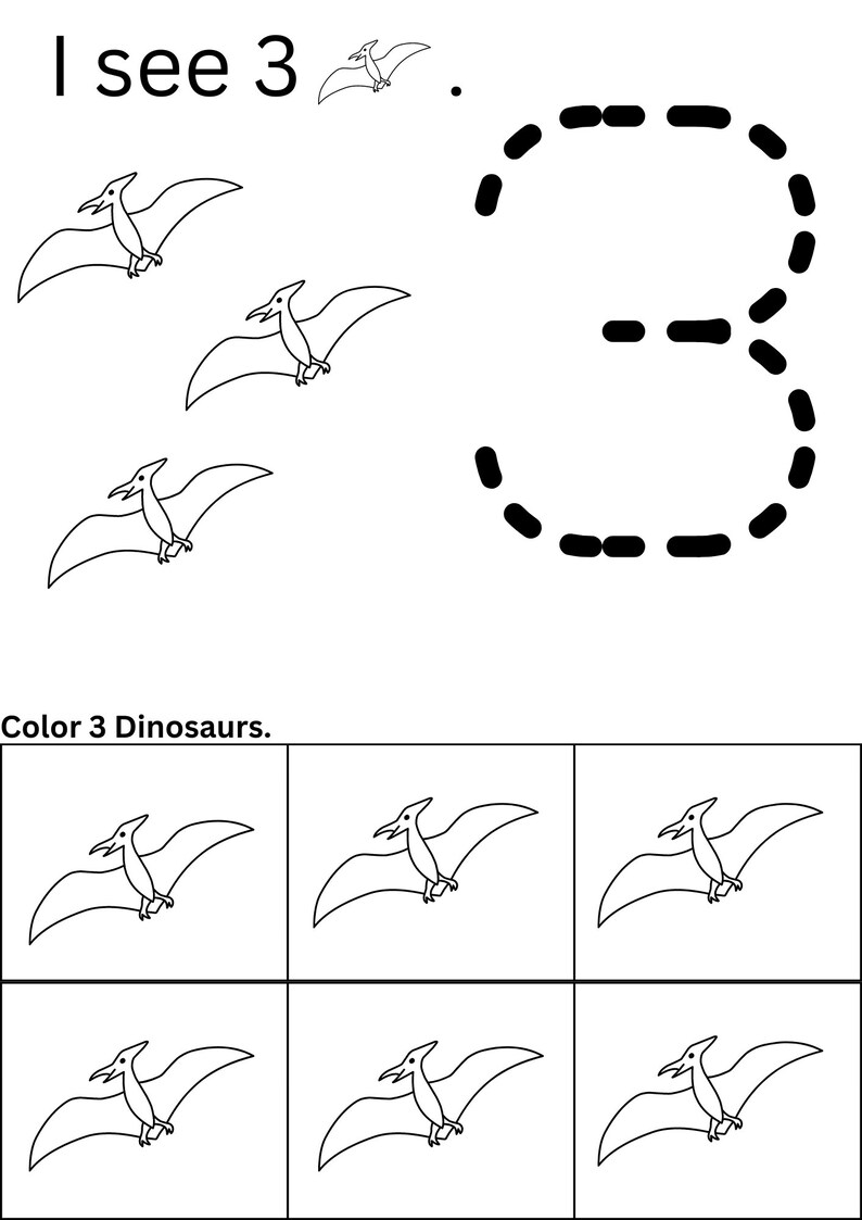Dinosaurs Number Tracing and Color Practice Printable/preschool/daycare ...