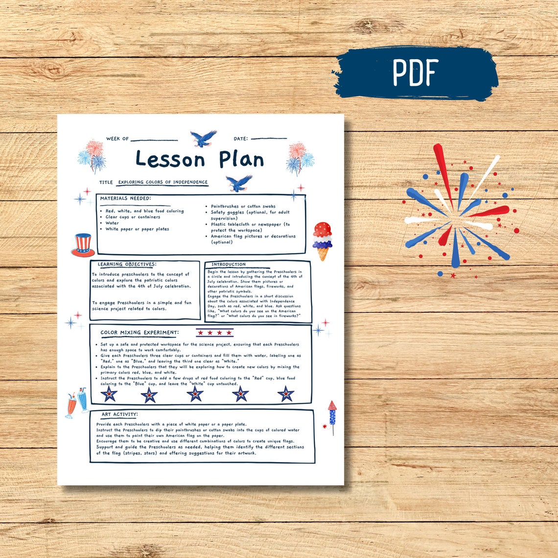 Independence Day / 4th of July Lesson Plan for Ages 2-4 - Etsy