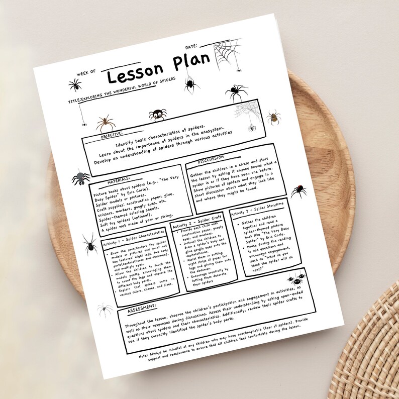 Lesson Plan Spider Exploration for Children - Etsy