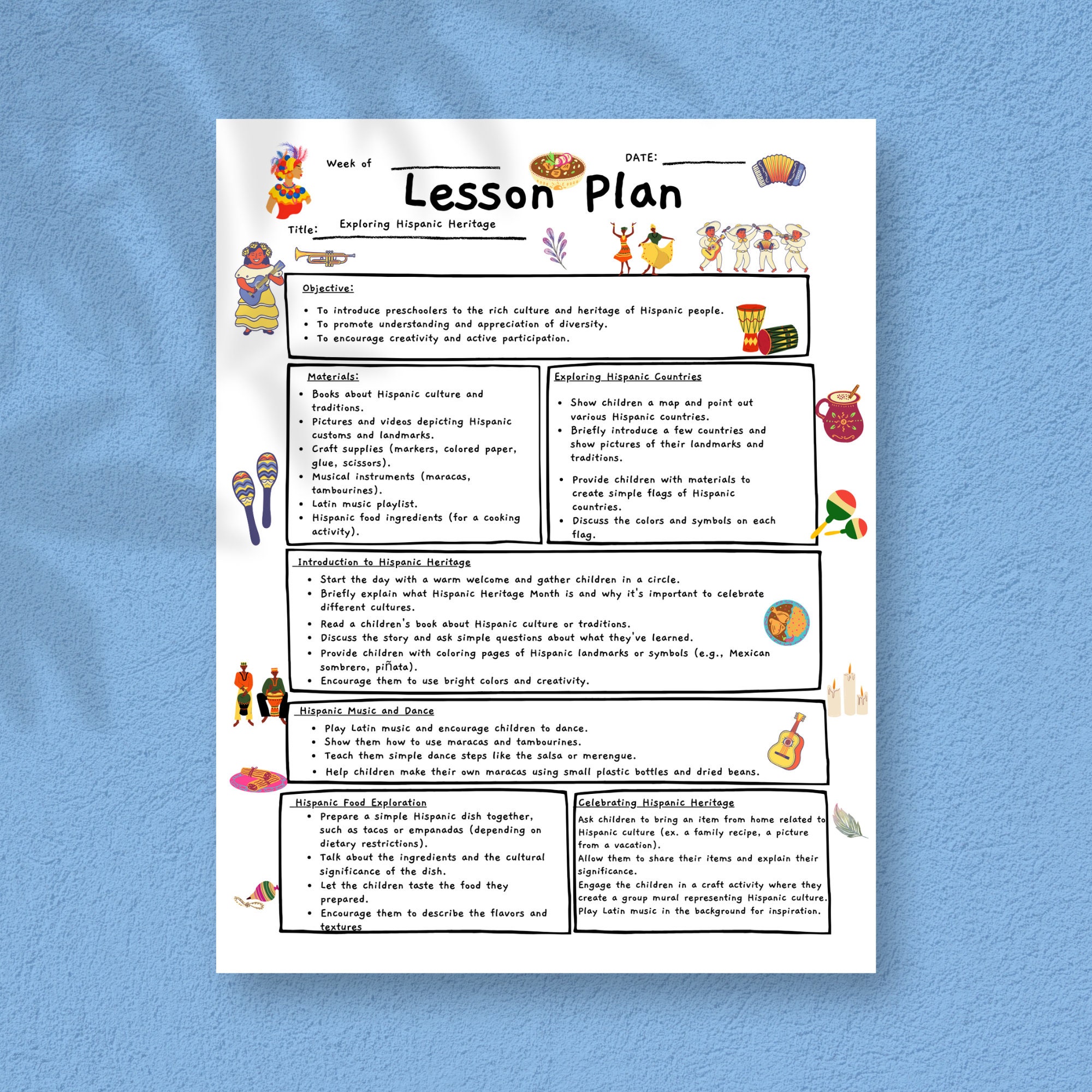 Hispanic Heritage Month Preschool Lesson Plan: Explore Learn - Etsy