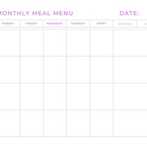 Printable Kid's Meal Planner, Menu Plan & Prep, Weekly Food Template ...