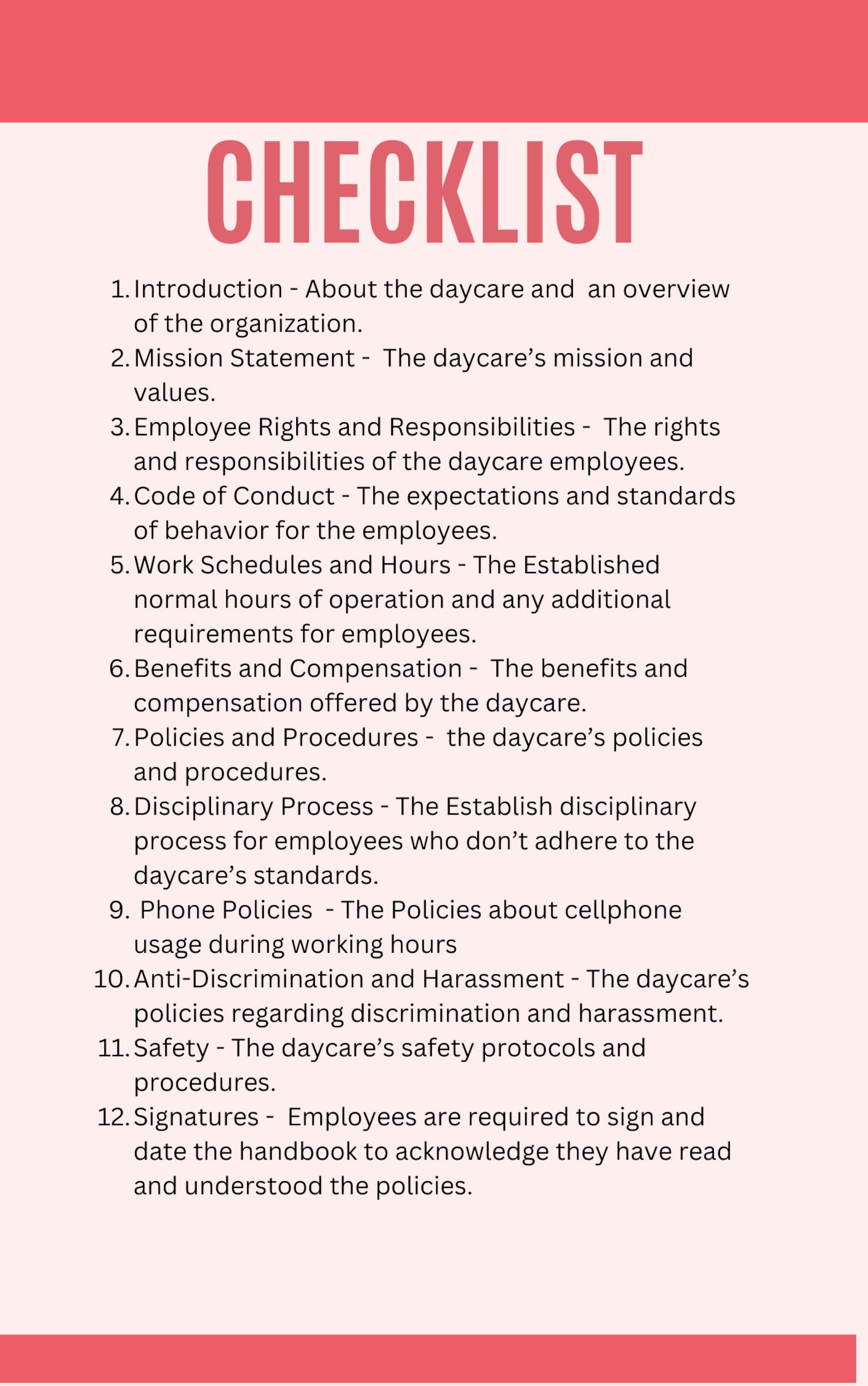 Daycare Employee Handbook| New Hire |printable for Family Daycare and ...