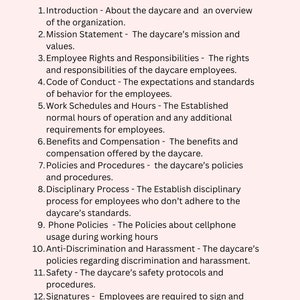 Daycare Employee Handbook| New Hire |printable for Family Daycare and ...