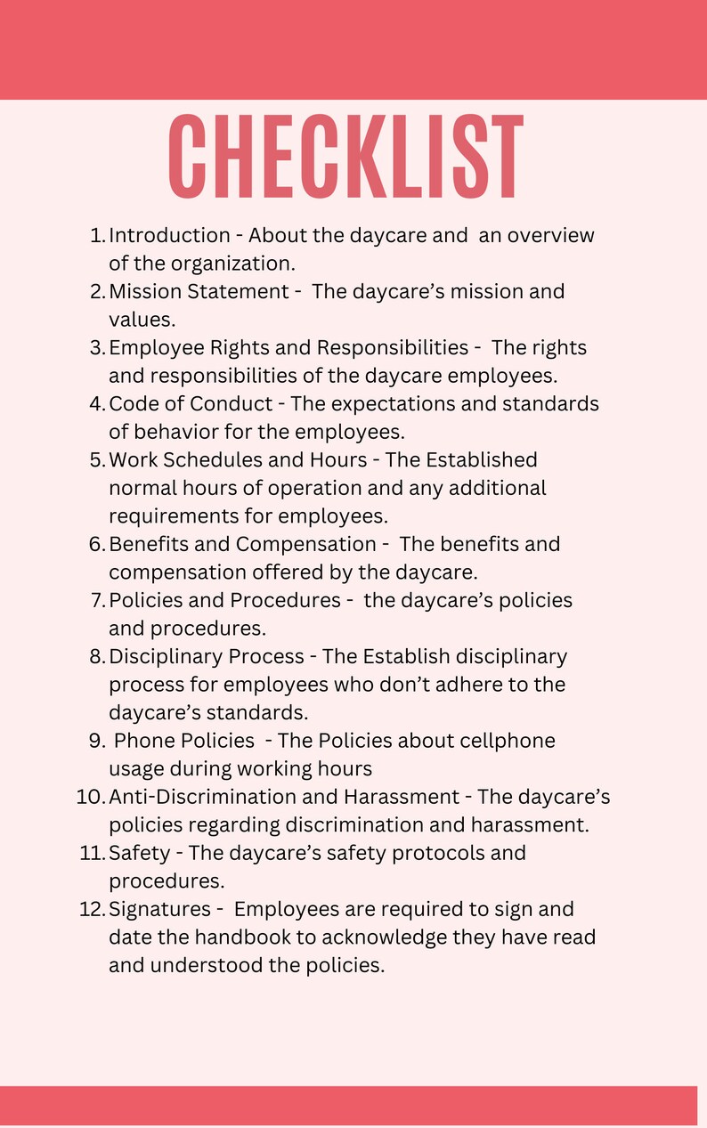 Daycare Employee Handbook| New Hire |printable for Family Daycare and ...