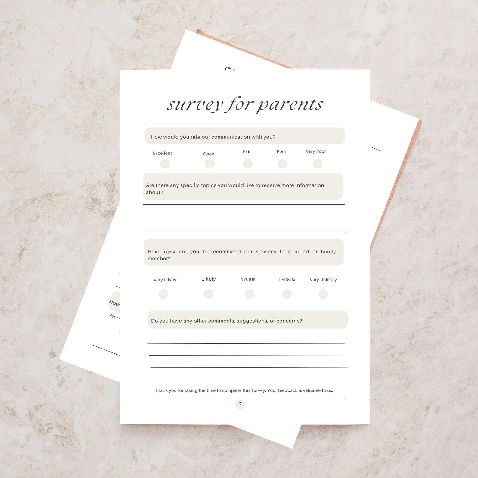 2 Pages | Parent Survey | Used to Make Improvements | Feedback and ...