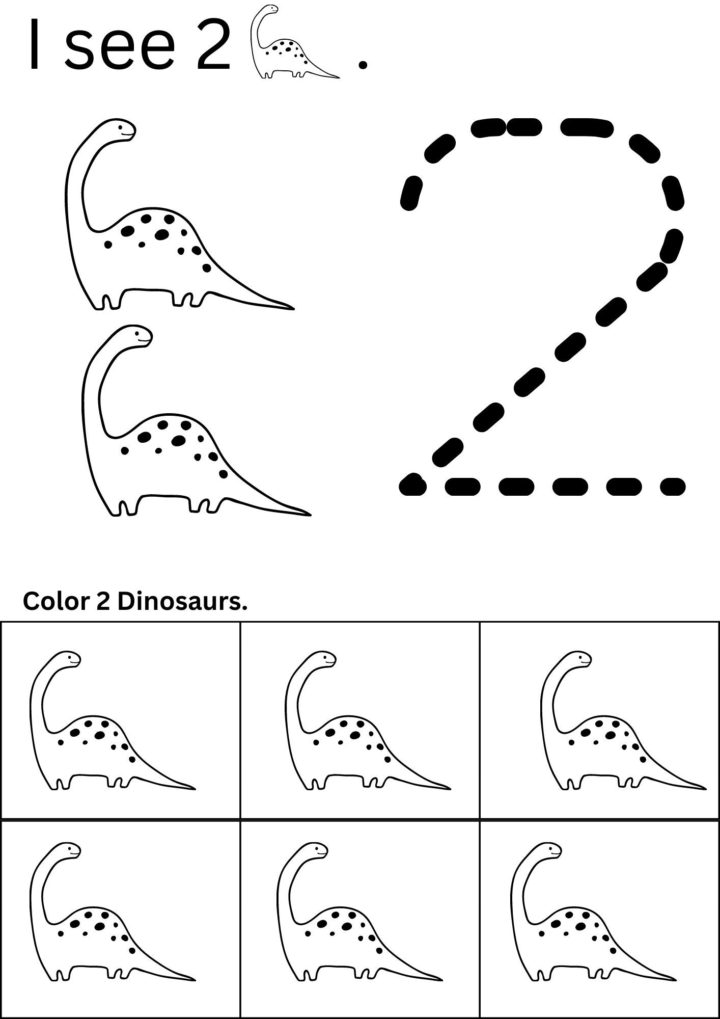 Dinosaurs Number Tracing and Color Practice Printable/preschool/daycare ...
