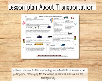 Transportation Theme Lesson Plan - Etsy