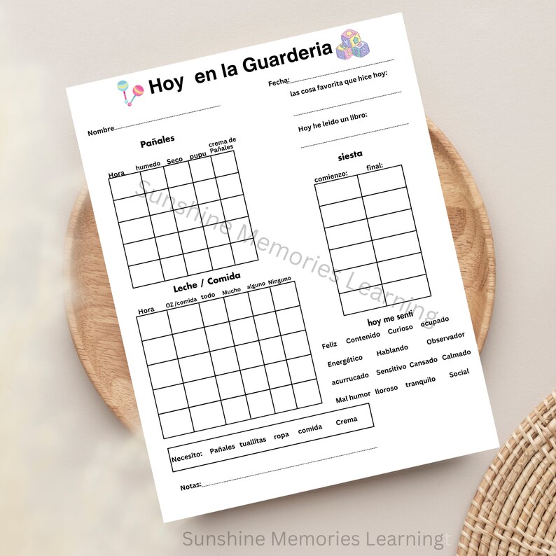 Daily Report for Infants in English and Spanish - Etsy