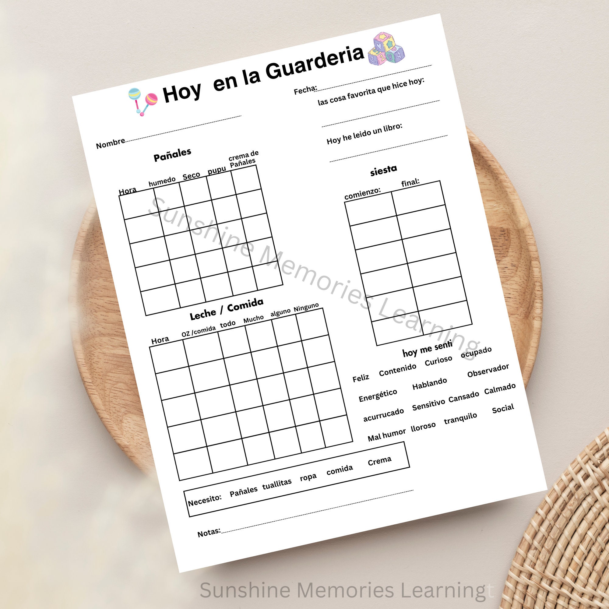 Daily Report for Infants in English and Spanish - Etsy