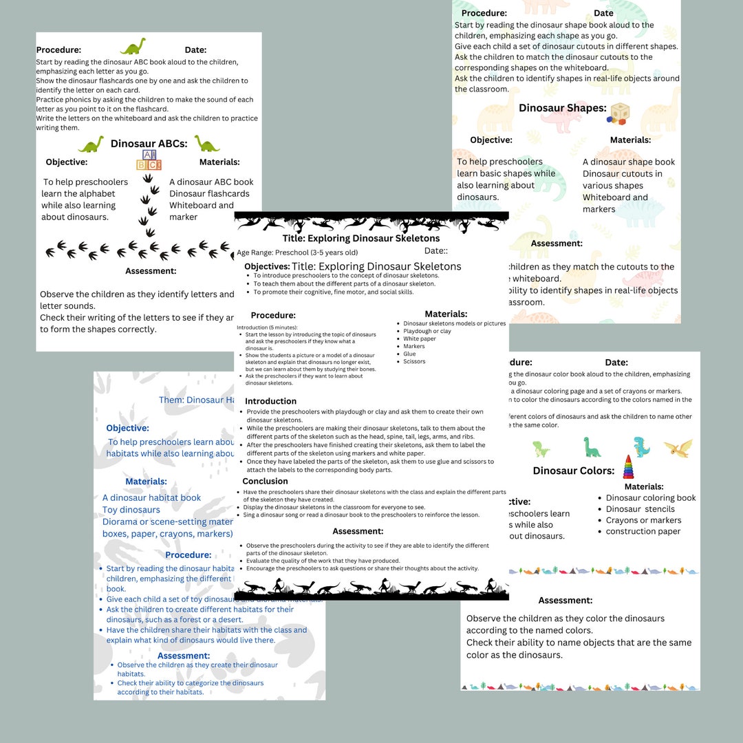 5 Dinosaur Theme Lesson Plan Printable Worksheets, Toddler, Preschool ...