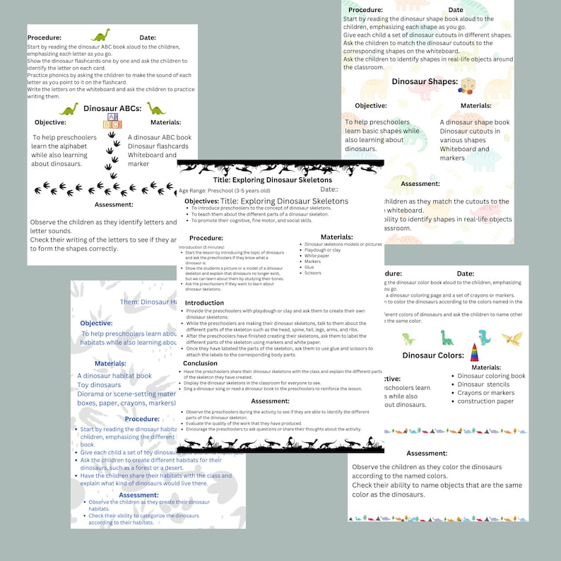 5 Dinosaur Theme Lesson Plan Printable Worksheets, Toddler, Preschool ...