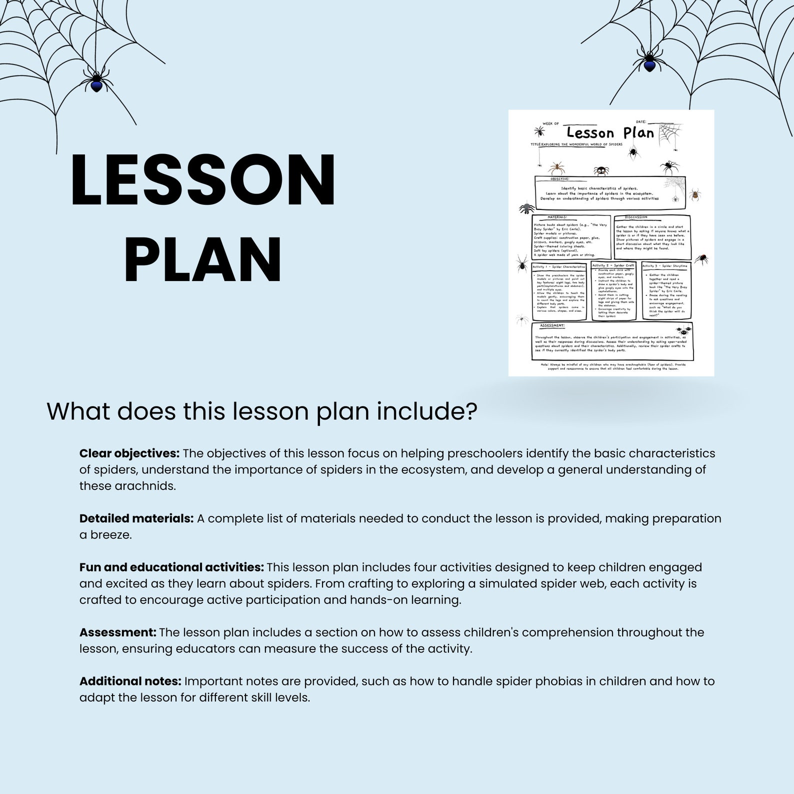 Lesson Plan Spider Exploration for Children - Etsy