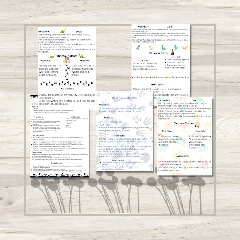 5 Dinosaur Theme Lesson Plan Printable Worksheets, Toddler, Preschool ...