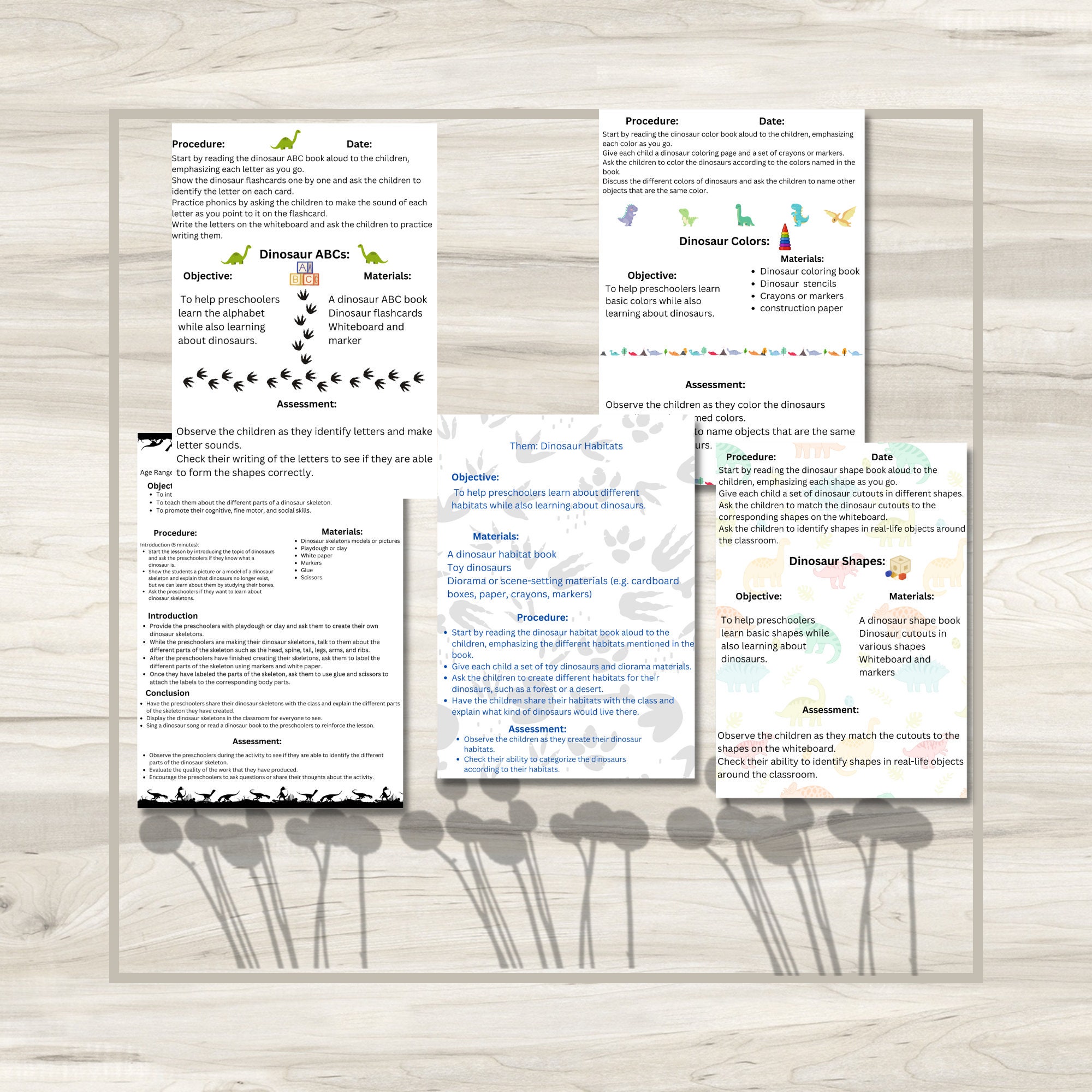 5 Dinosaur Theme Lesson Plan Printable Worksheets, Toddler, Preschool ...