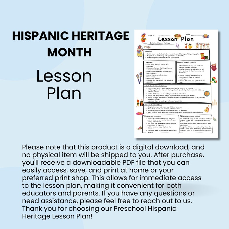Hispanic Heritage Month Preschool Lesson Plan: Explore Learn - Etsy
