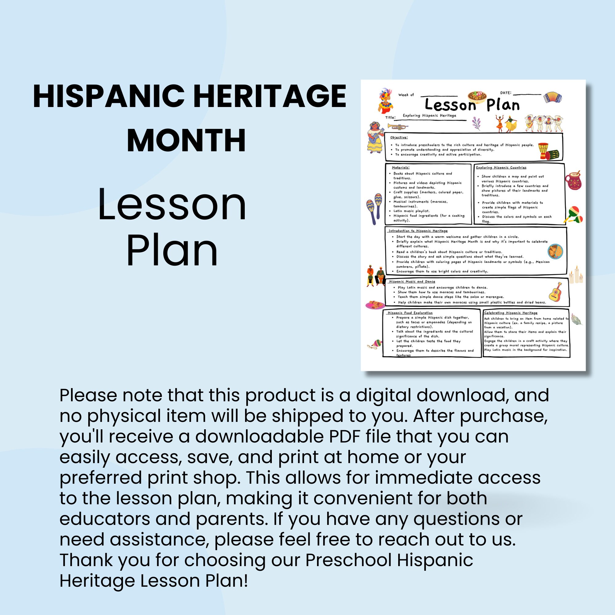 Hispanic Heritage Month Preschool Lesson Plan: Explore Learn - Etsy