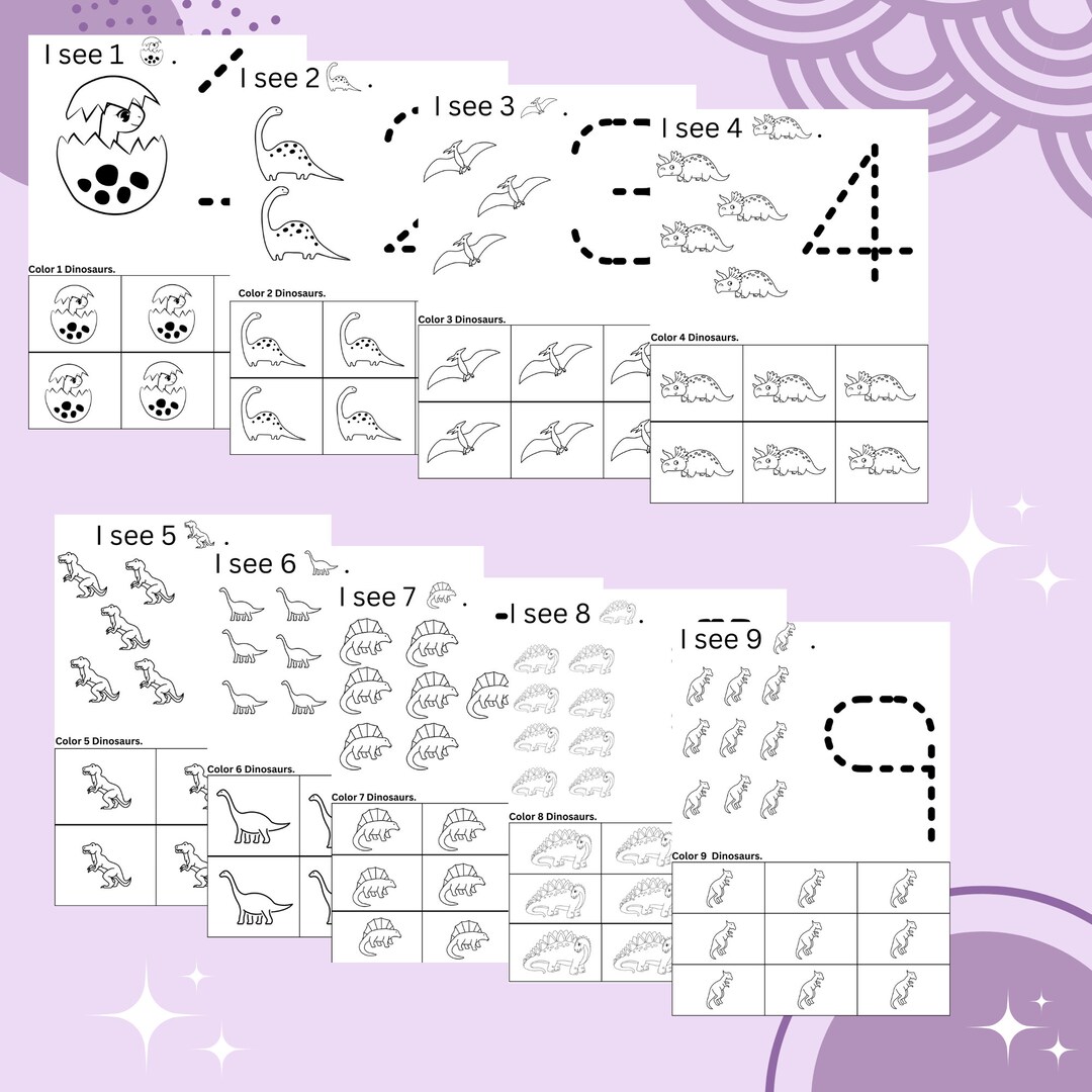 Dinosaurs Number Tracing and Color Practice Printable/preschool/daycare ...